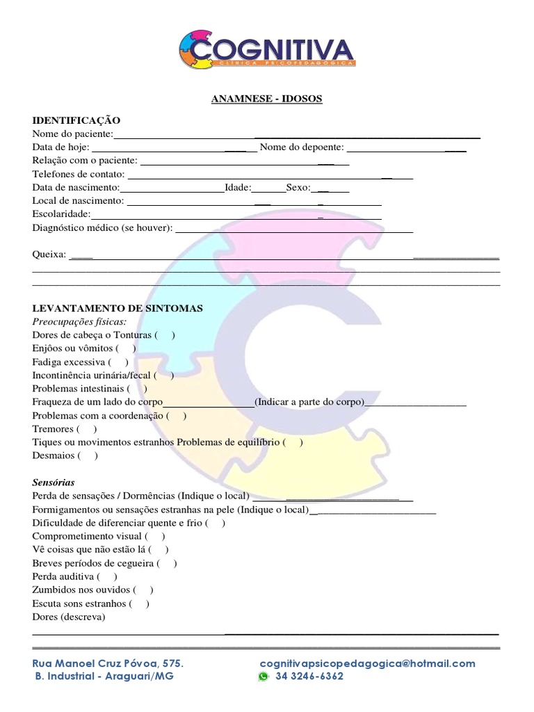 Anamnese Cognitiva Idosos | PDF | Depressão | Medicina Clínica