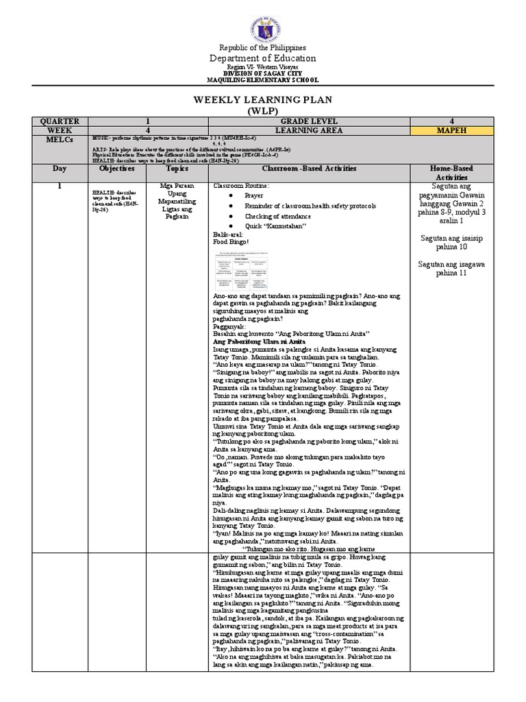Weekly Learning Plan (WLP) : Department of Education | PDF