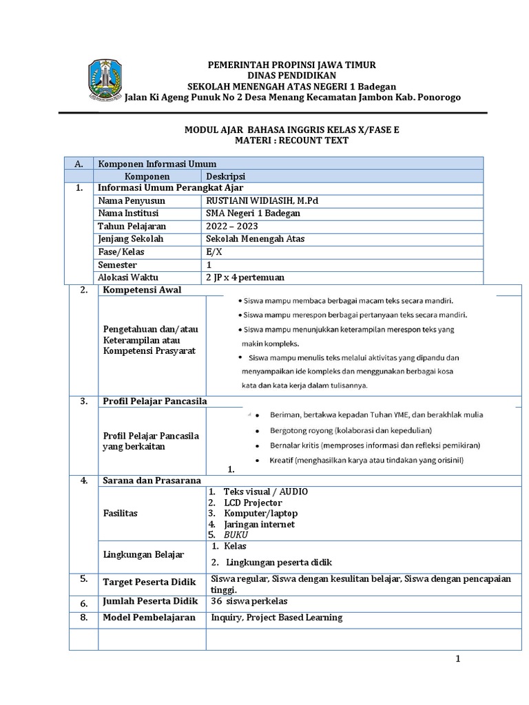 Modul Ajar UNTUK CONTOH | PDF
