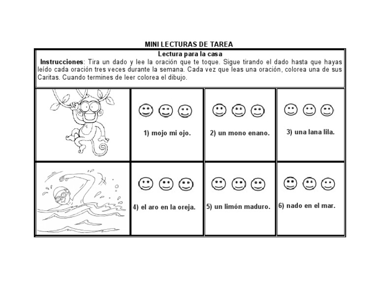 Mini Lecturas de Tarea Lectura para La Casa Instrucciones: Tira Un Dado ...