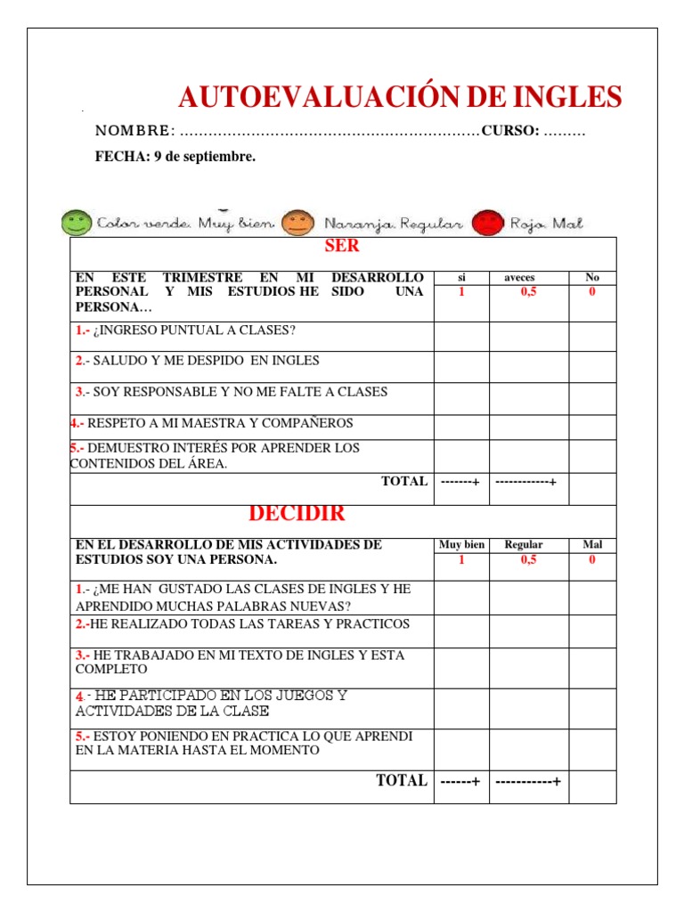 Autoevaluación de Ingles: Decidir | PDF
