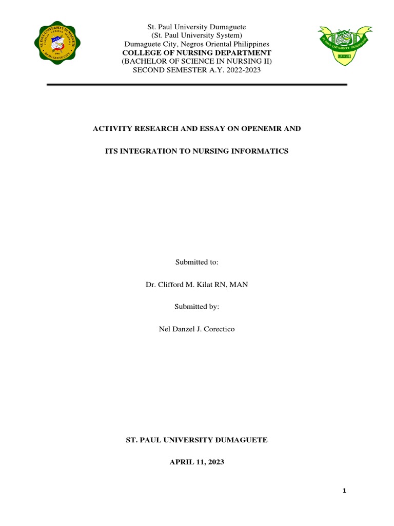 NI Essay - Corectico Nel Danzel J. | PDF | Nursing | Health Informatics