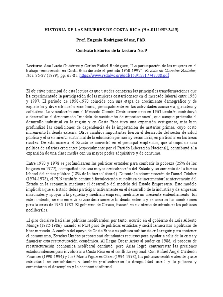 9.1-CONTEXTO.9.ART.A.L.GUTIERREZ.C.RODRIGUEZ - Mujeres Trabajo | PDF | Costa Rica | Neoliberalismo