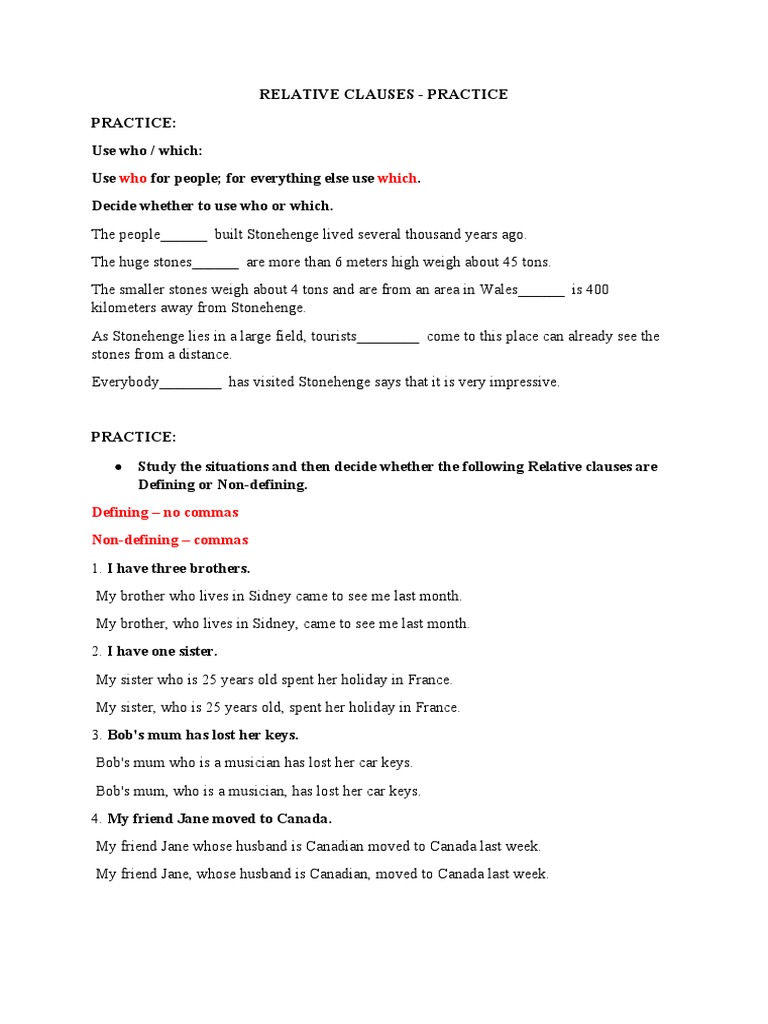RELATIVE CLAUSES - Practice - Kopija | PDF