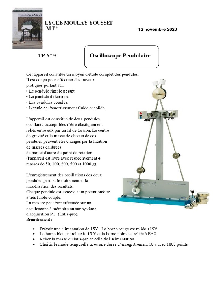 TP 9 Oscilloscope Pendulaire | PDF | Pendule (physique) | Métrologie