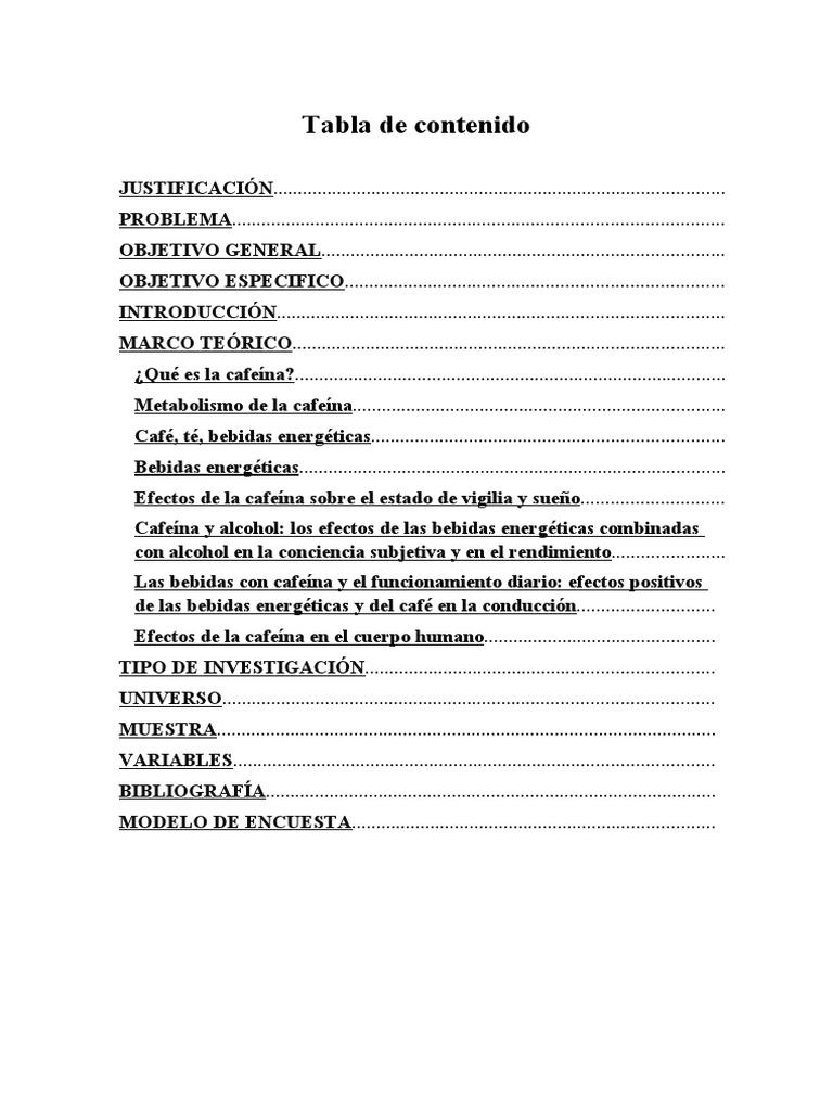 Tabla de Contenido | PDF | Cafeína