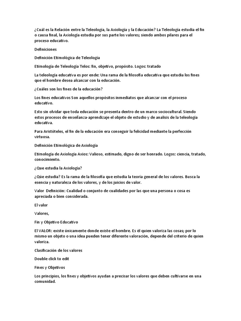 Teleología y Axiología en Educación | PDF | Platón | Axiología
