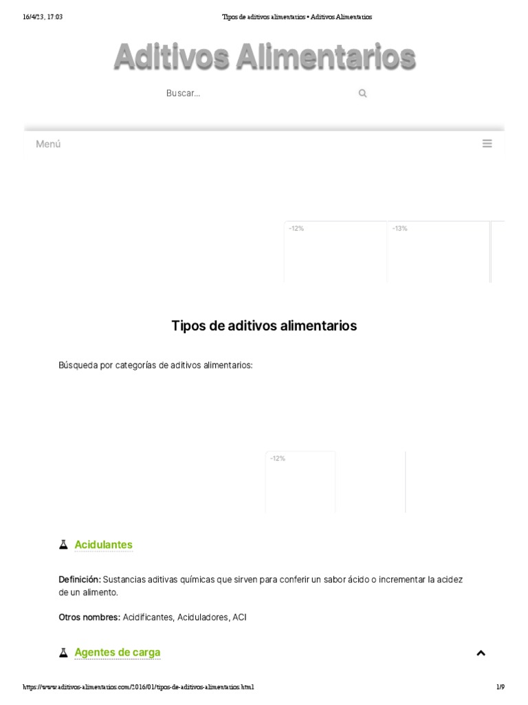 Tipos de Aditivos Alimentarios - Aditivos Alimentarios | PDF ...