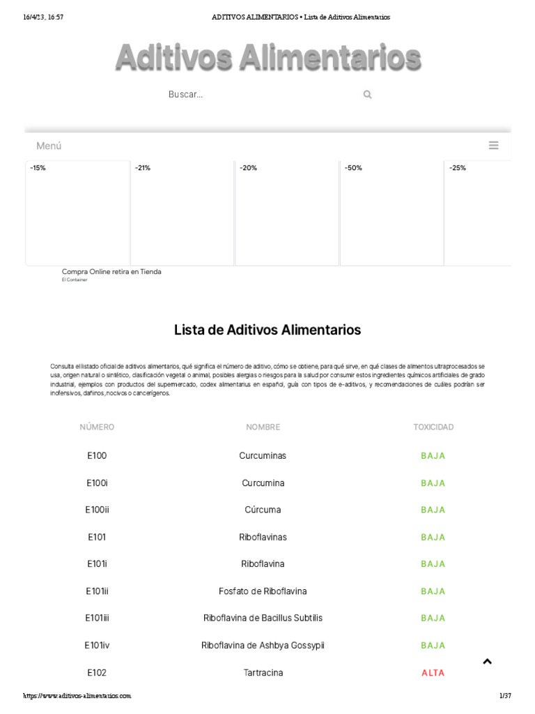 ADITIVOS ALIMENTARIOS - Lista de Aditivos Alimentarios | PDF | Cúrcuma ...