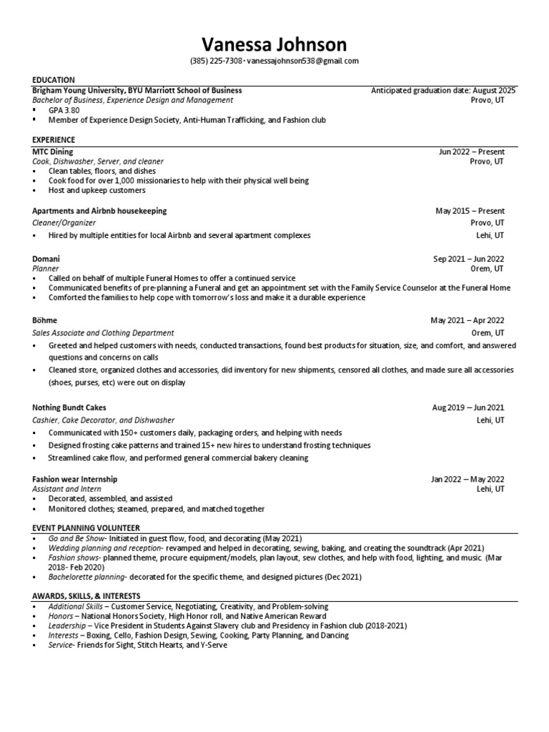 Resume Vanessa Johnson 2023 | PDF