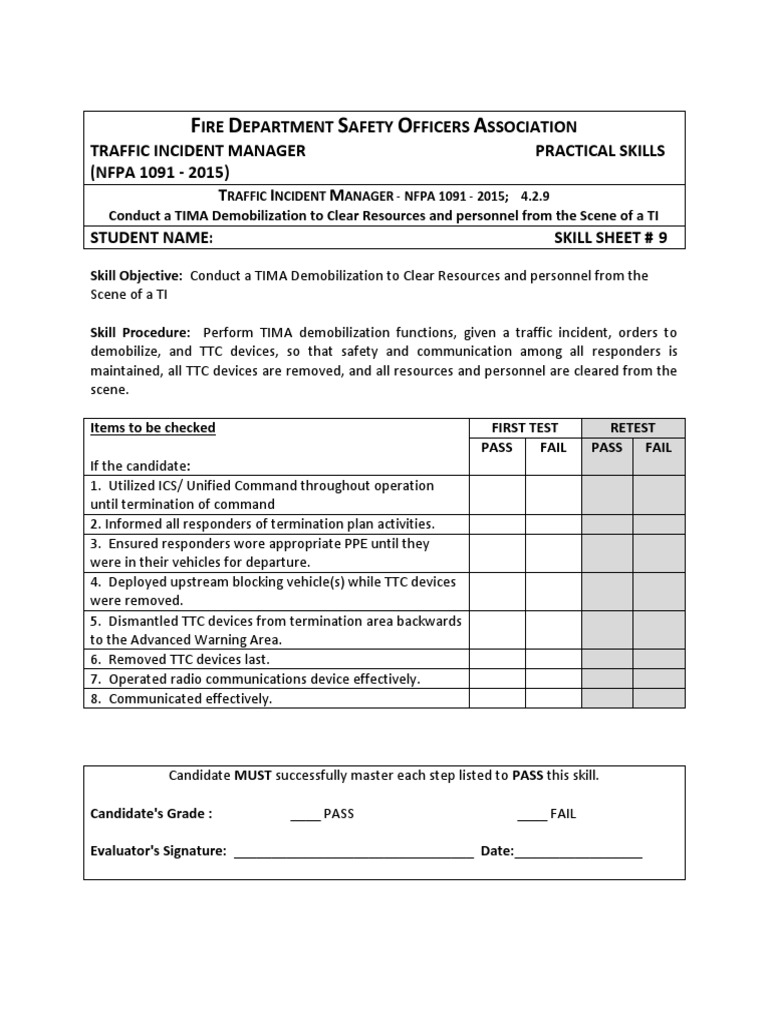 NFPA 1091 Skill Sheet 9-Final | PDF