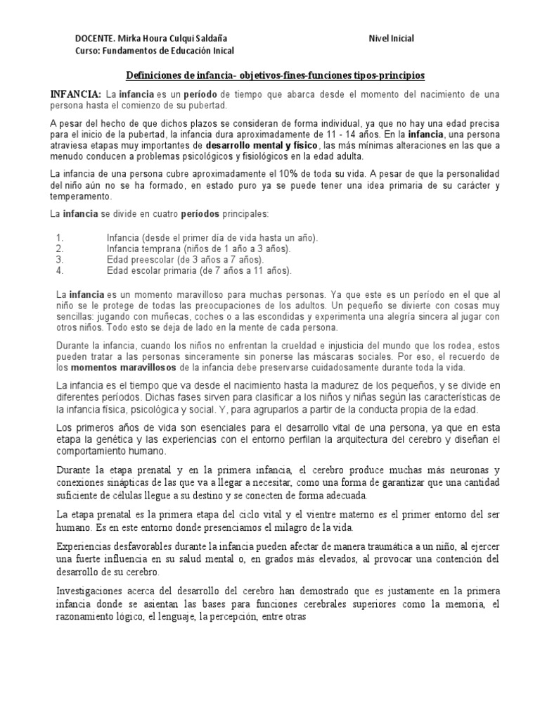 DEFINICIÓN | PDF | Educación de la primera infancia | Infancia