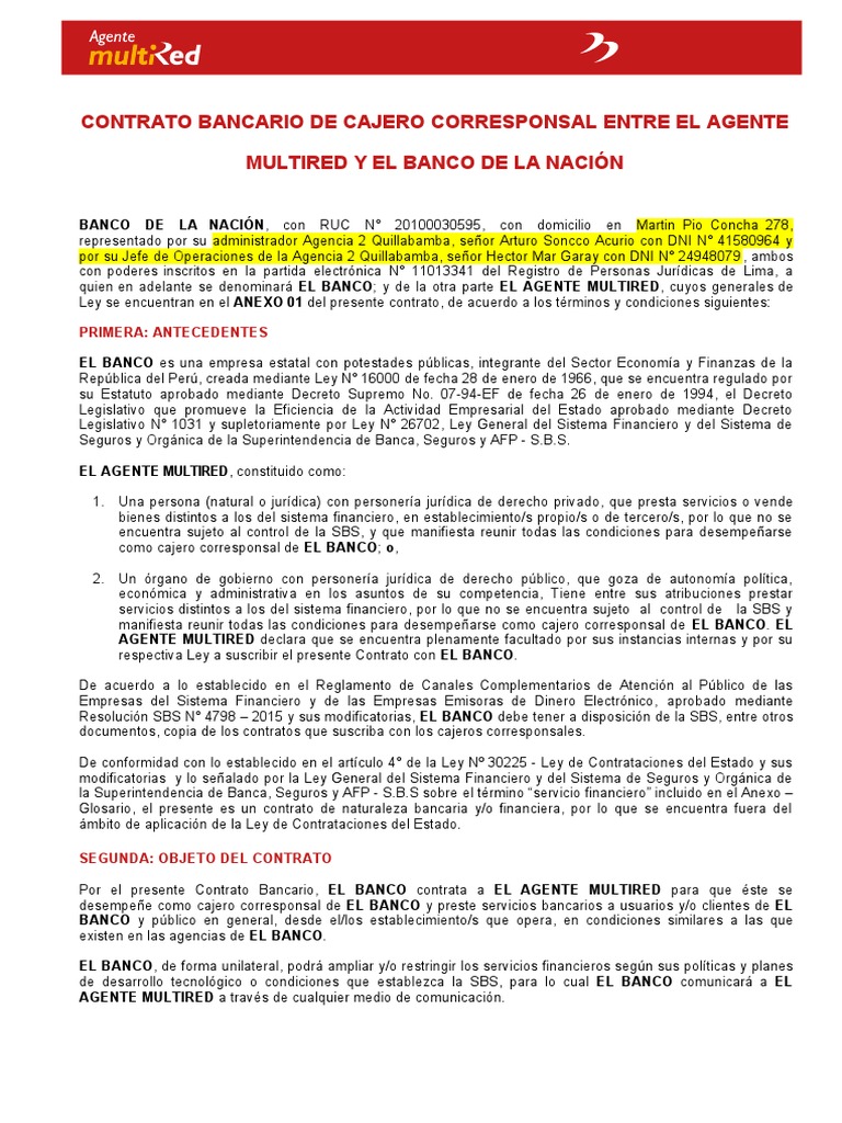 Agentes Multired - Contrato 2021 | PDF | Bancos | Privacidad de la ...