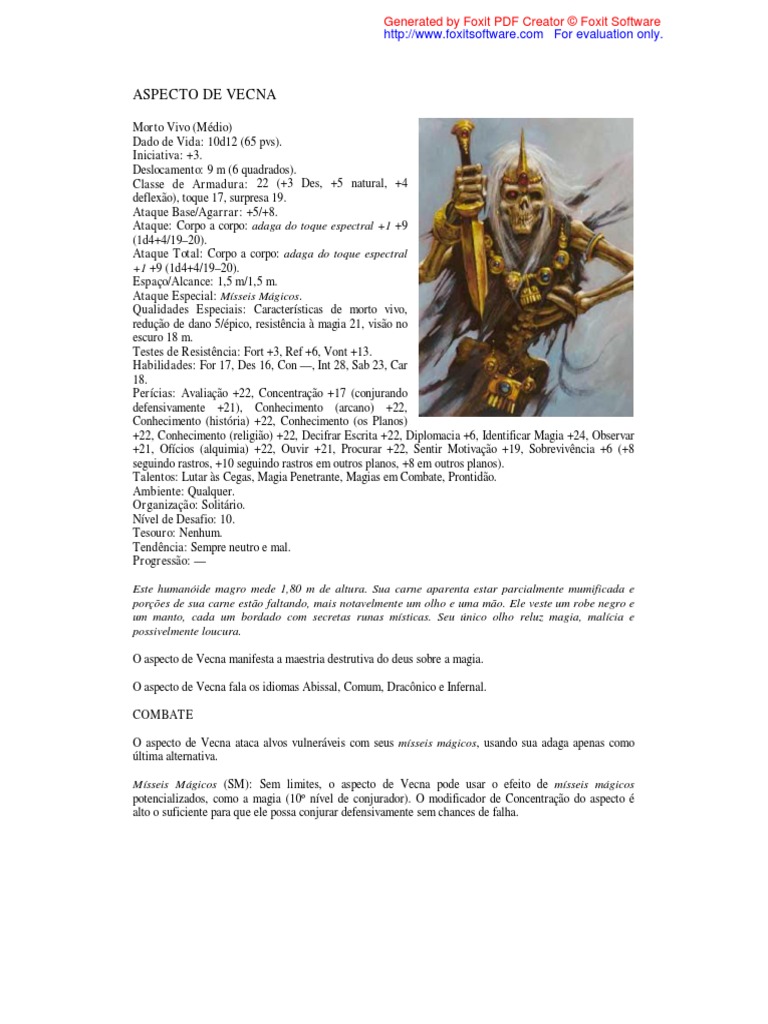 Aspecto de Vecna: Ficha e Combate | PDF