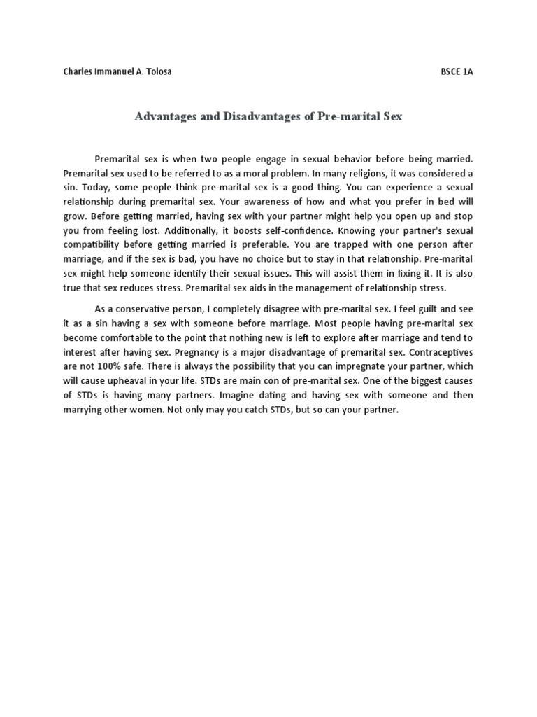 Advantages And Disadvantages Of Pre Marital Sex Pdf 