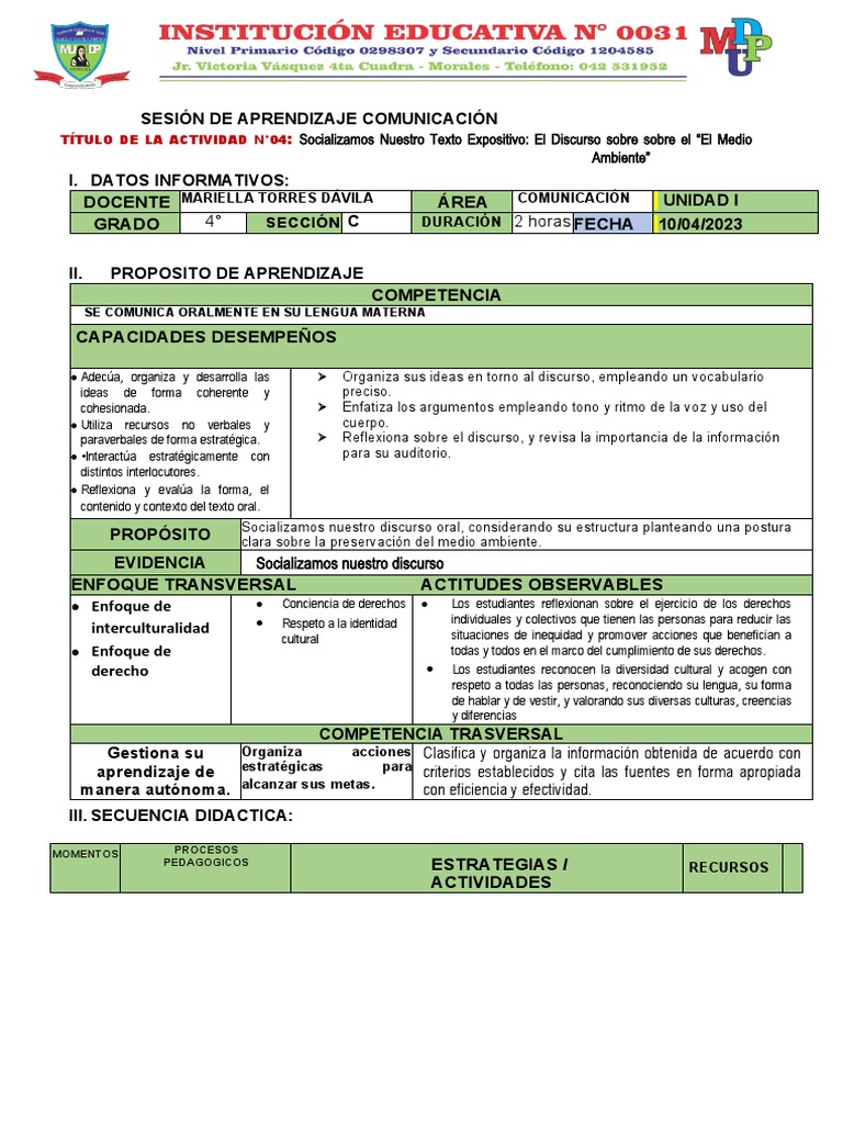 Sesiónde Aprendizaje 4°c-10-04-2023 | PDF | Aprendizaje | Conceptos ...