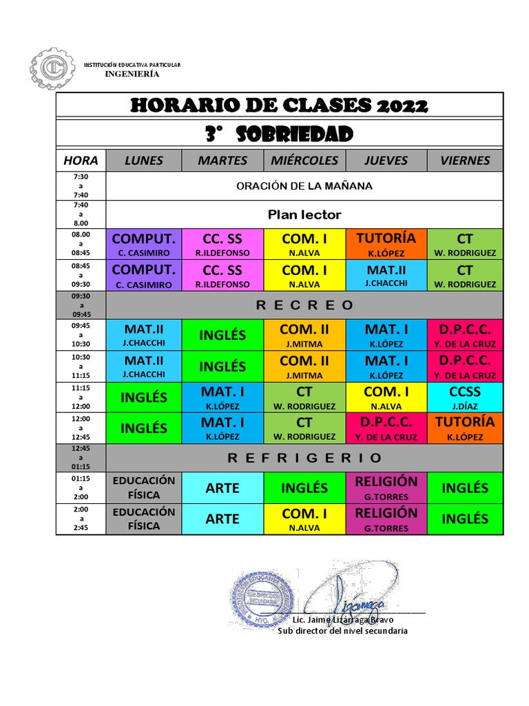 Horario Clases 3° Sobriedad 2022 | PDF
