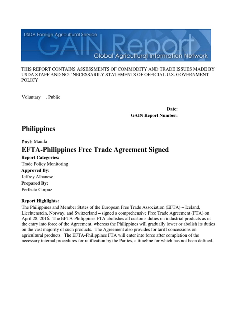 EFTA-Philippines Free Trade Agreement | PDF | Free Trade | Global Politics