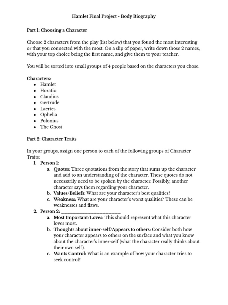 Hamlet - Body Biography Project | PDF | Hamlet | Cognition