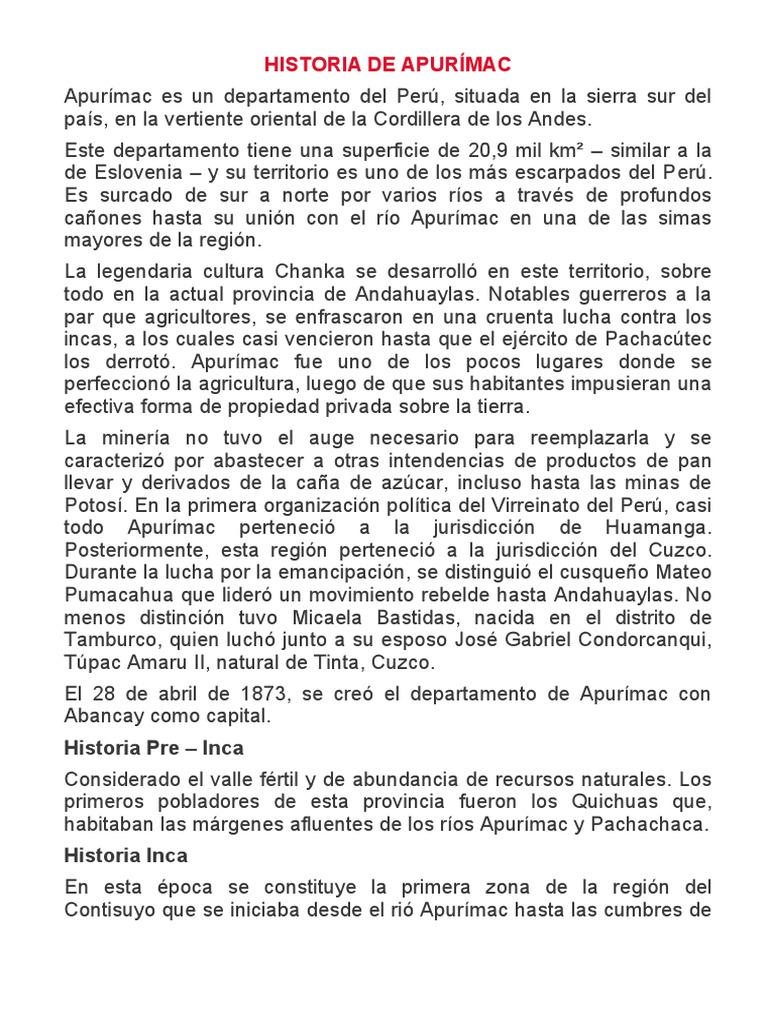 Historia de Apurímac | PDF | America latina | Andes