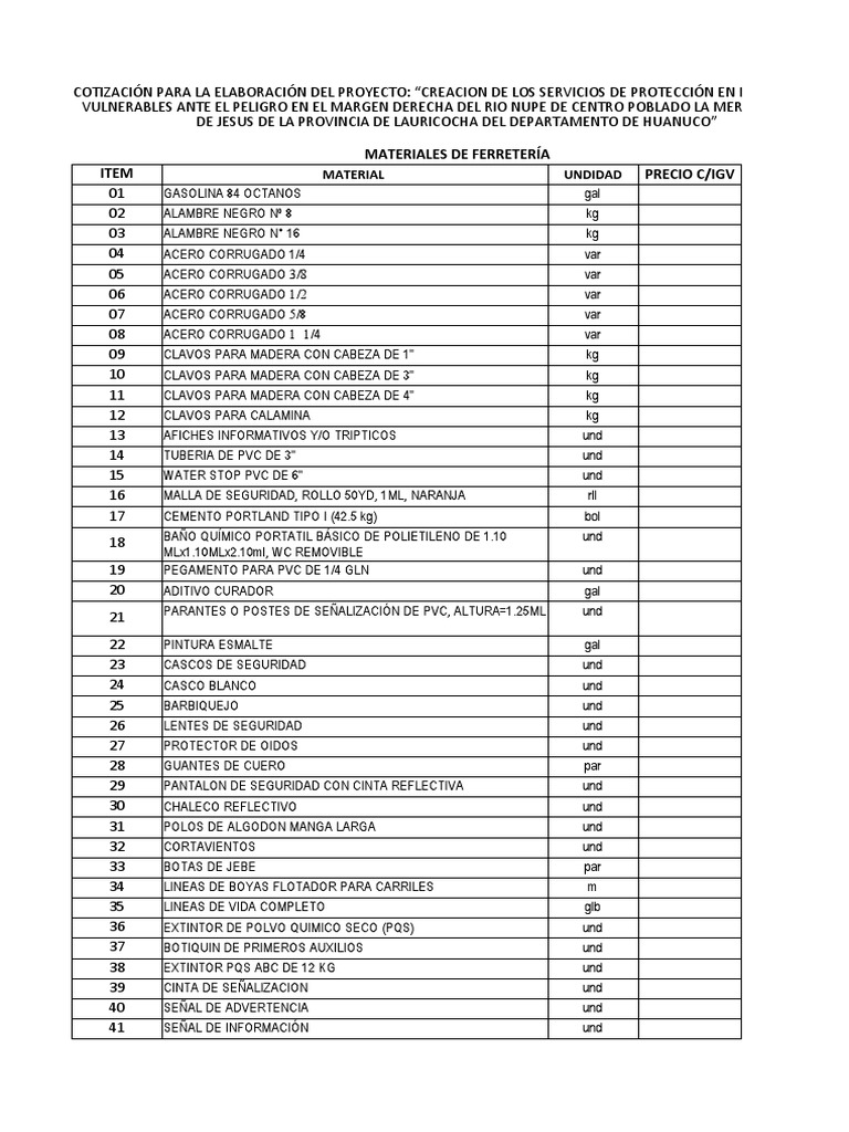 Materiales para cotización | PDF | Materiales de construcción | Materiales
