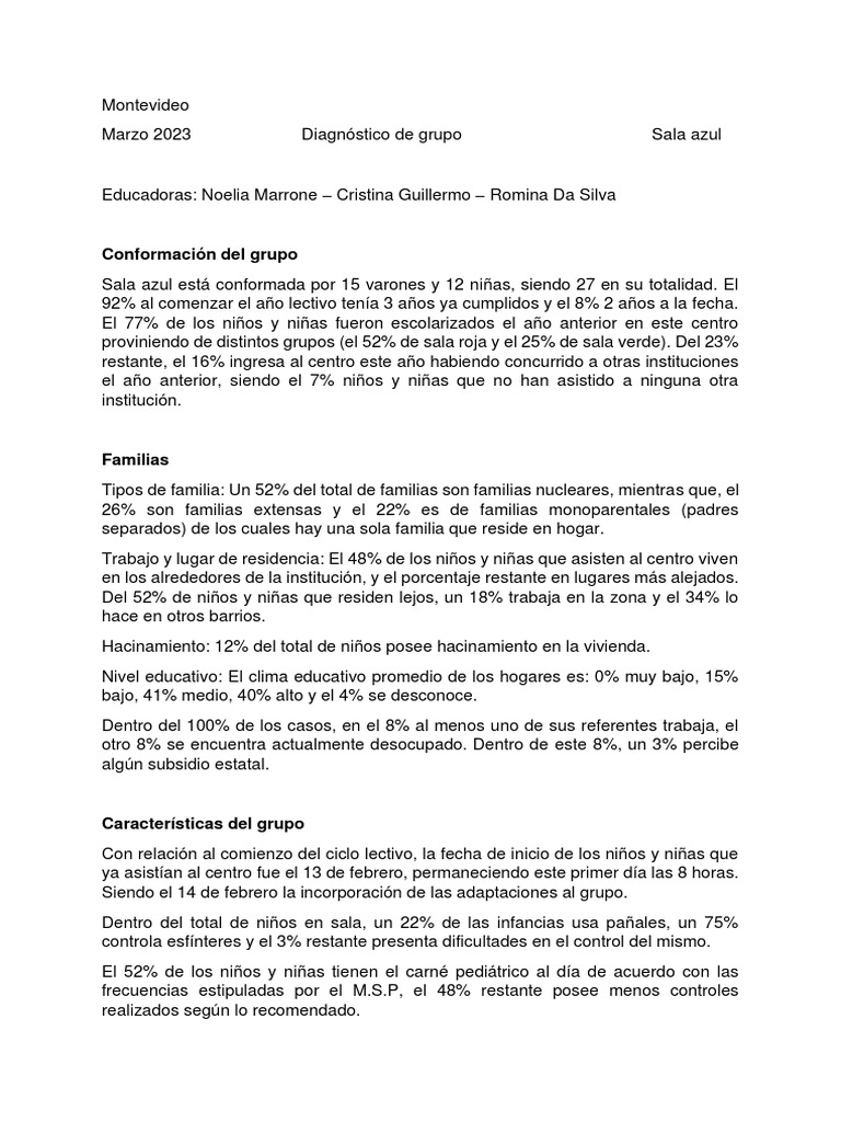 Informe sala de tres años. | PDF