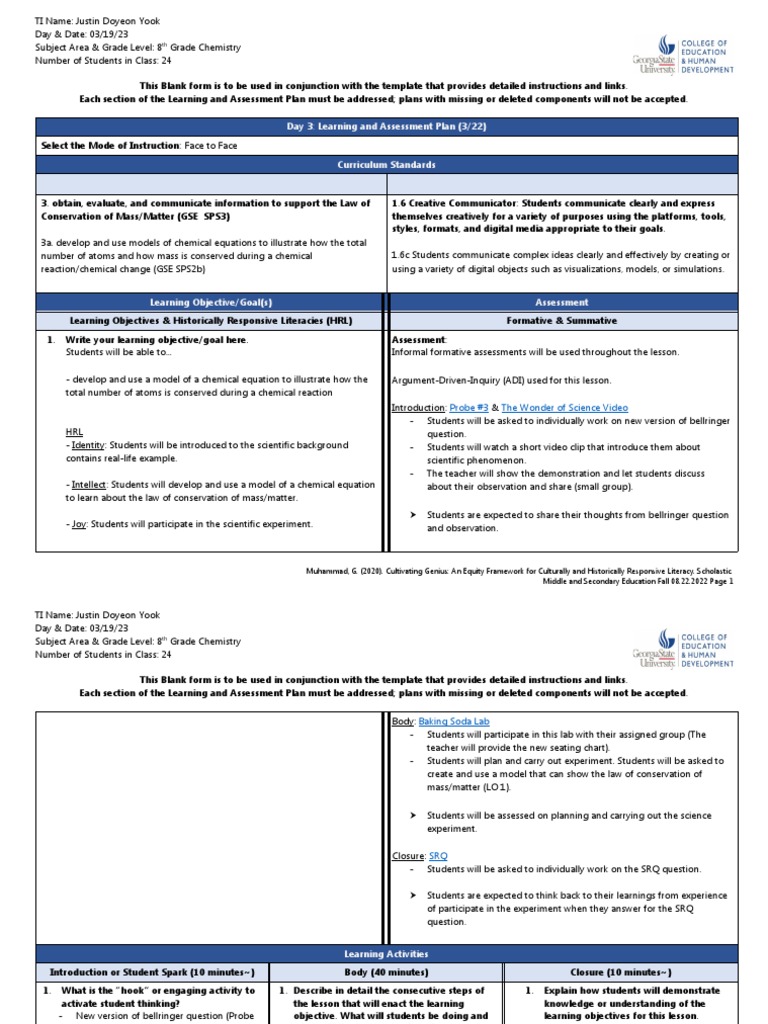 Lesson Plan Week 5 3-22-23 | PDF | Teachers | Classroom