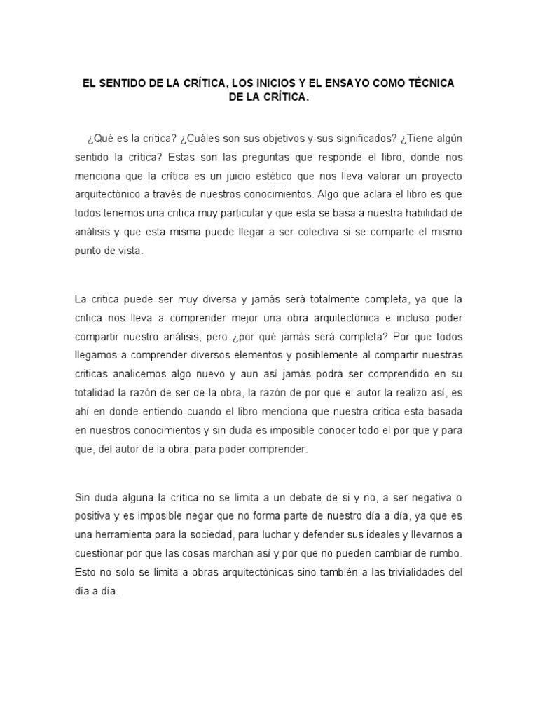 La Problemática de La Crítica. | PDF | Ensayos | Autor