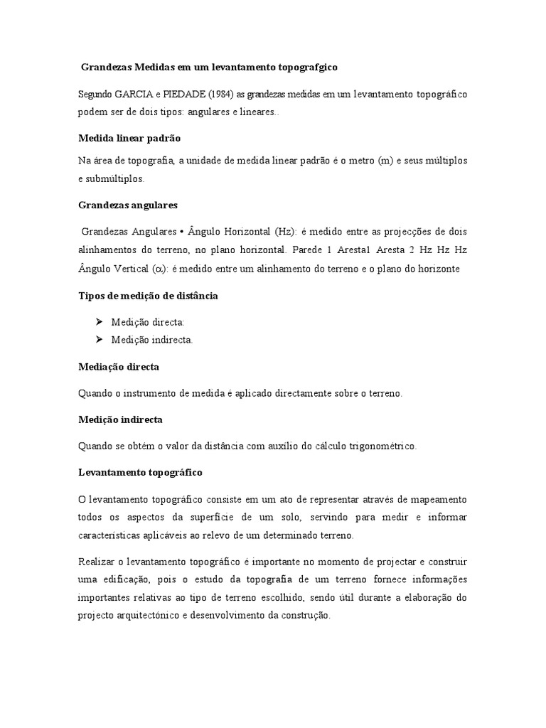Grandezas em Levantamento Topográfico | PDF