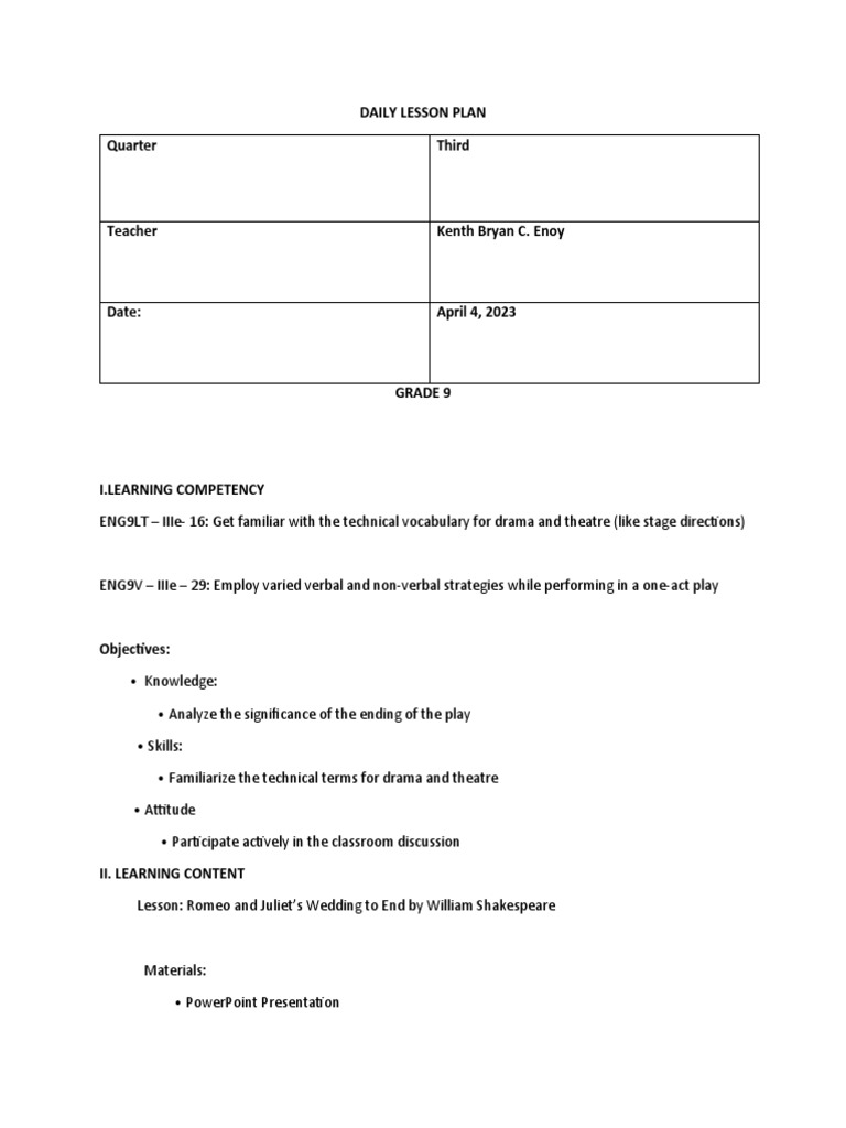 Lesson Plan 24 | PDF | Characters In Romeo And Juliet | Romeo And Juliet