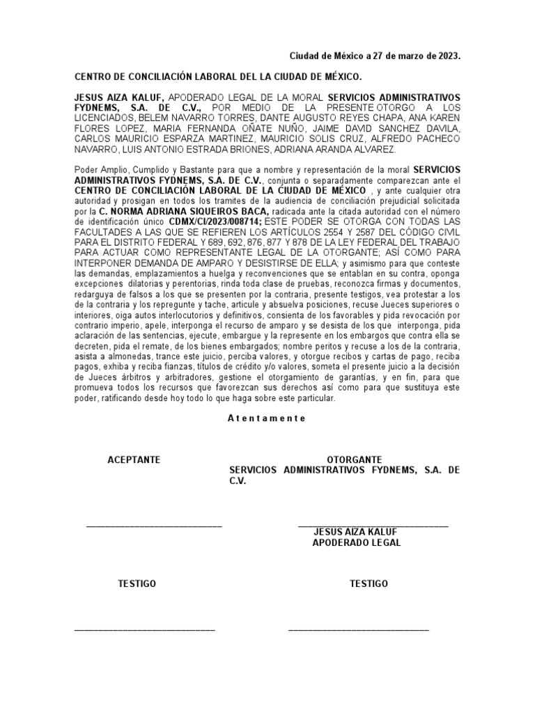 Poder Legal de Jesús Aiza Kaluf | PDF | Ciudad de México | Justicia