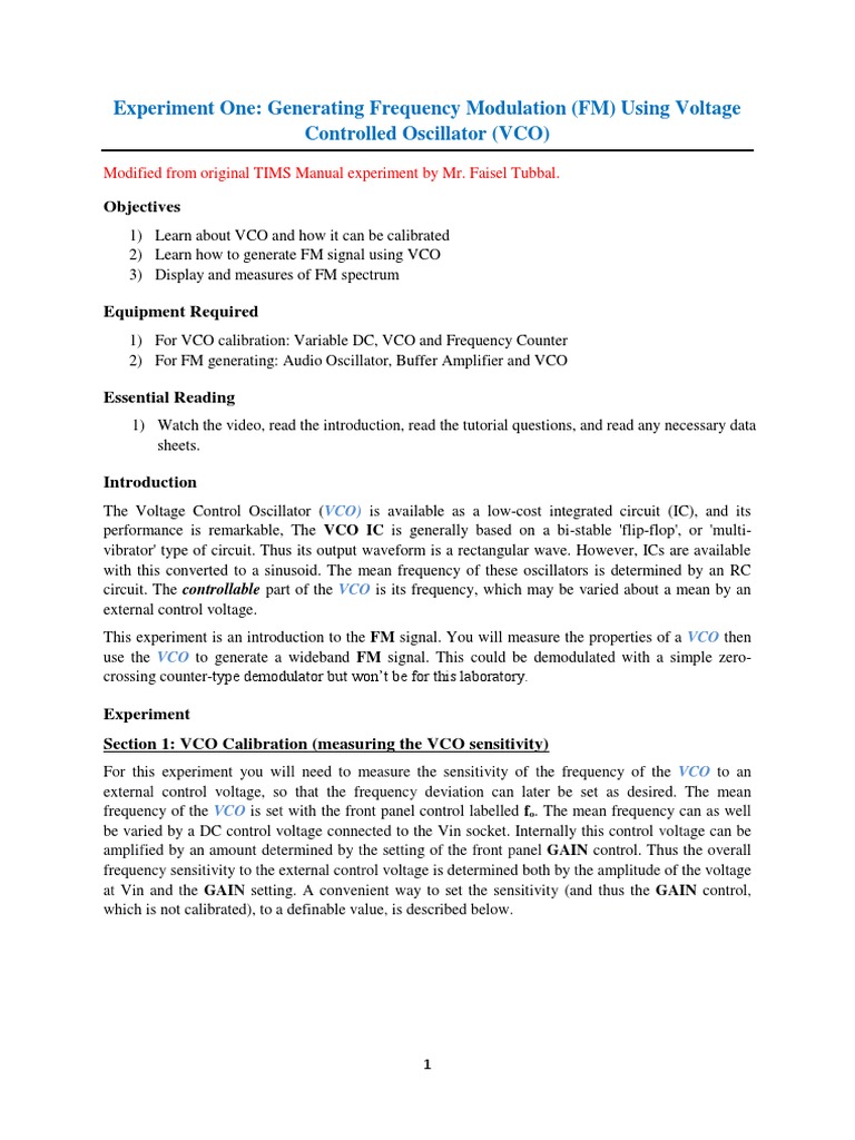 VCO FM Signal Generation Experiment | PDF | Frequency Modulation ...