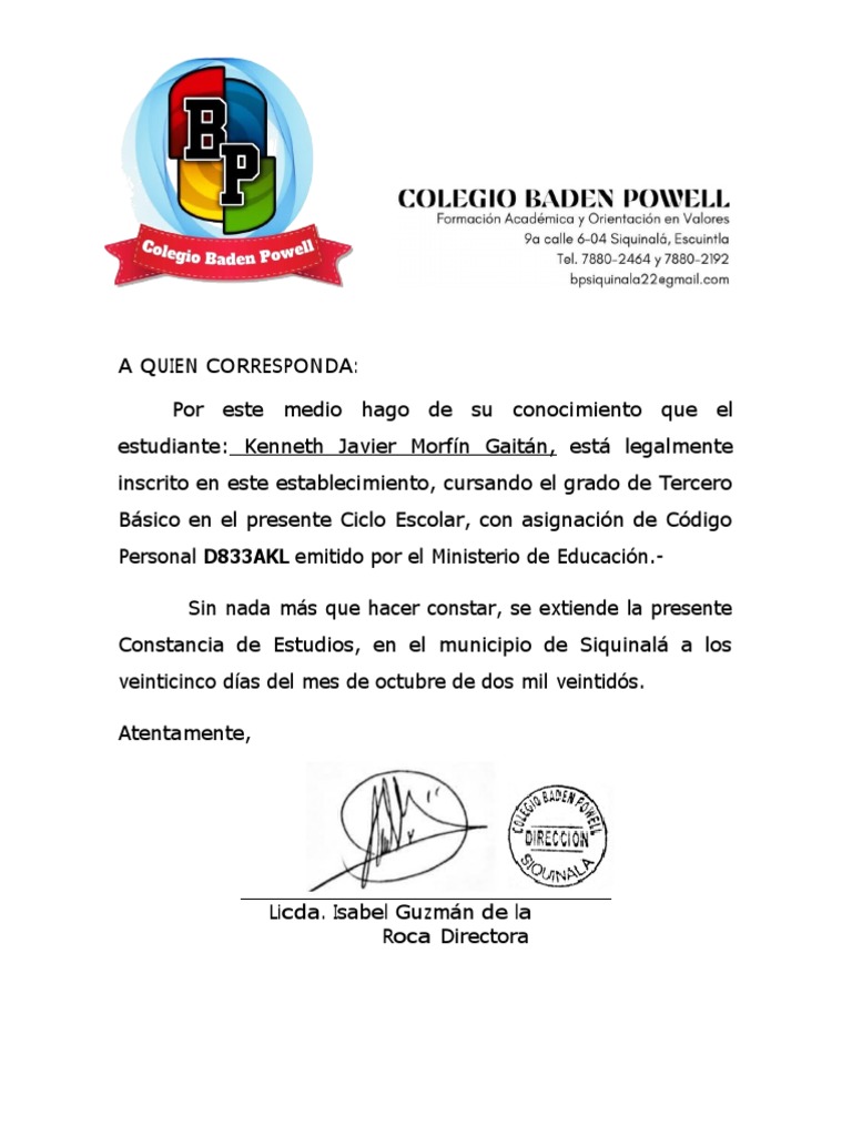Constancia de Estudios Javier Morfín (1) 2 | PDF
