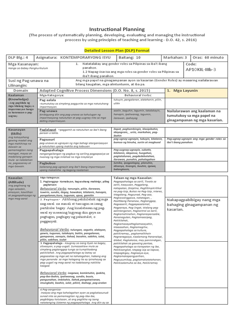 Instructional Planning: Detailed Lesson Plan (DLP) Format | PDF