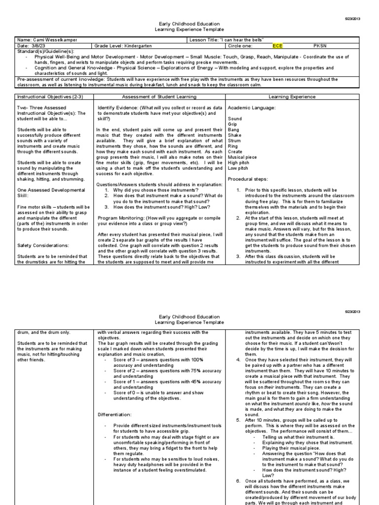Music Lesson Plan | PDF | Early Childhood Education | Learning