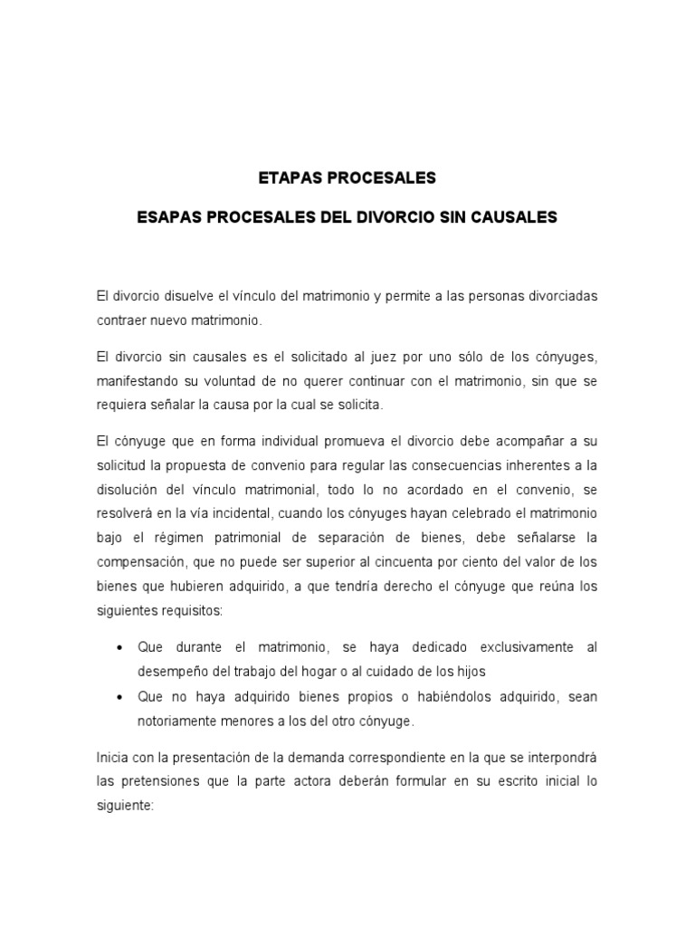 Etapas del Divorcio Sin Causales | PDF | Divorcio | Sentencia (ley)