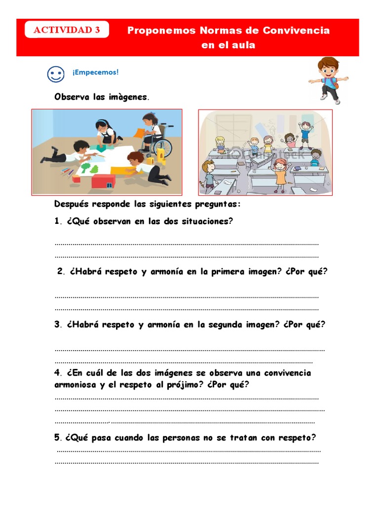 E1 A3 FICHA PS Proponemos Normas de Convivencia en El Aula 4to | PDF ...