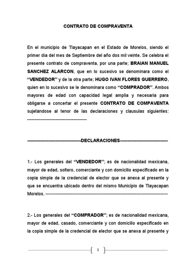 Contrato de Compraventa | PDF | Derecho contractual | Derecho civil ...