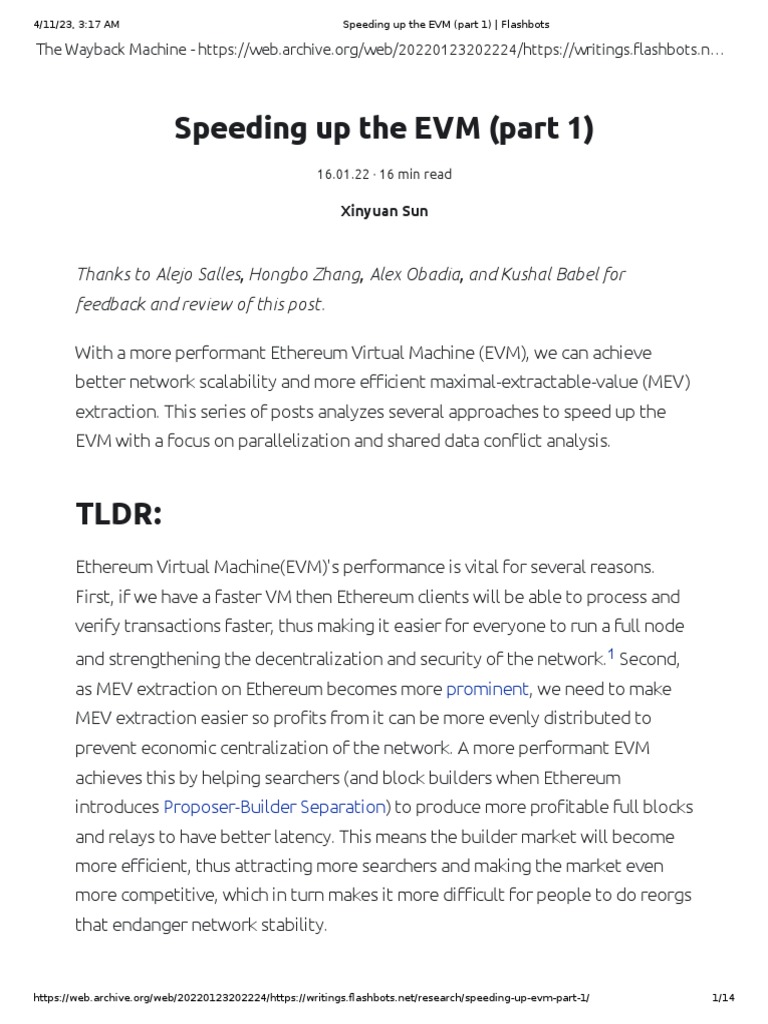 Speeding Up The EVM (Part 1) - Flashbots | PDF | Parallel Computing | Computer Data Storage