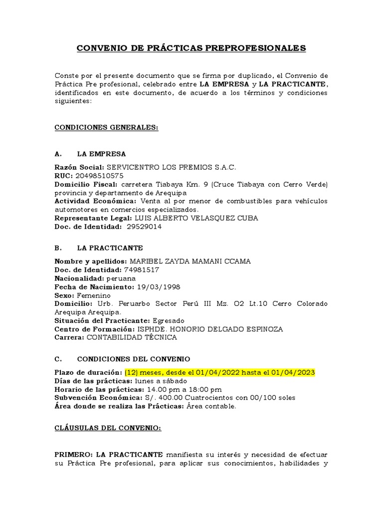 Convenio de Prácticas Preprofesionales | PDF | Impuestos