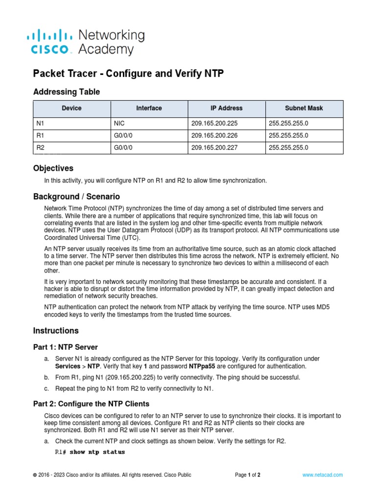664 Packet Tracer Configure And Verify Ntp U2000745 Pdf Computer Network Computer