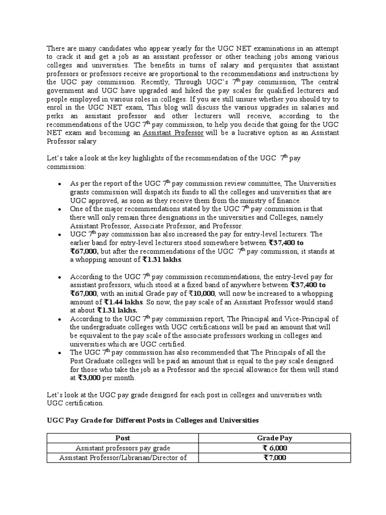 UGC 7th Pay Commission: Assistant Professor Salary | PDF | Salary | Taxes