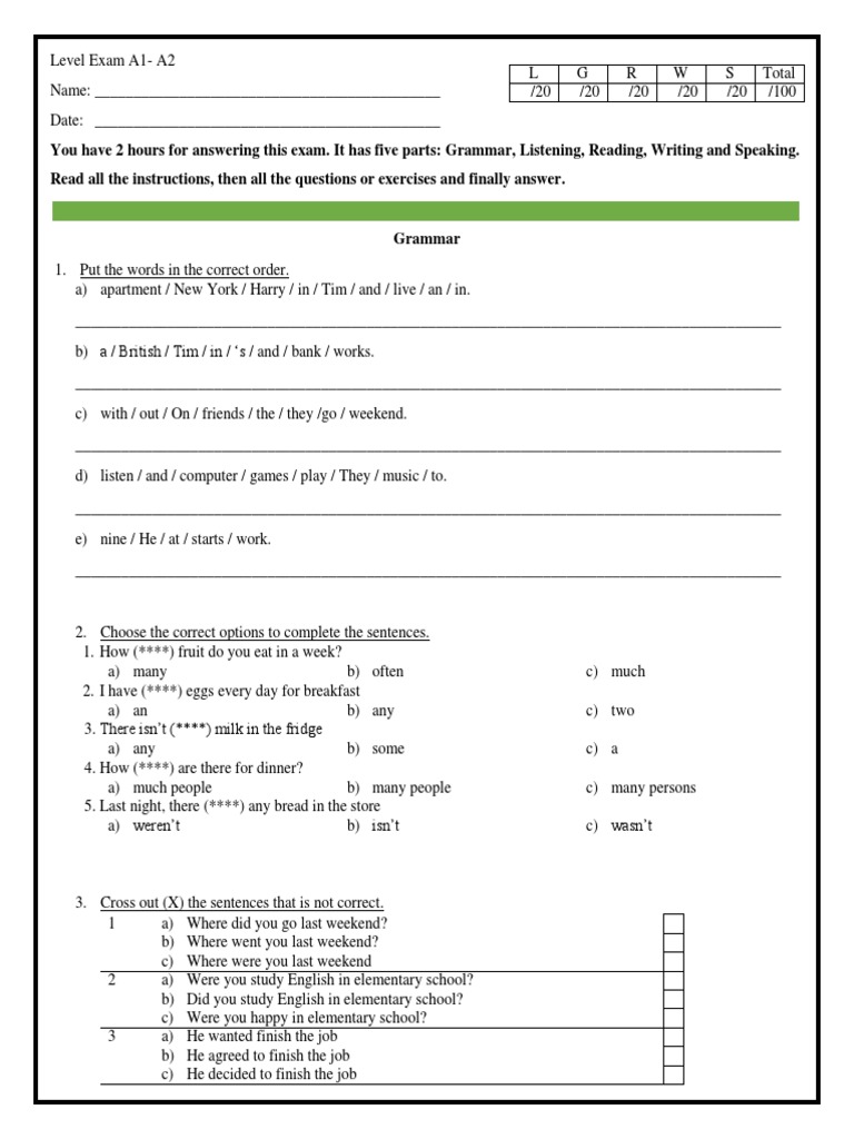 Examen Nivel A1 A2 Version2.0 | Download Free PDF | Cognition