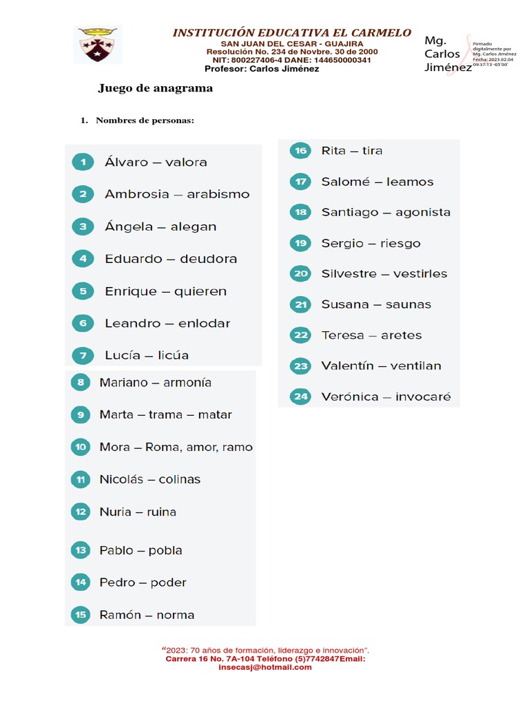 Juego de Anagrama. | PDF