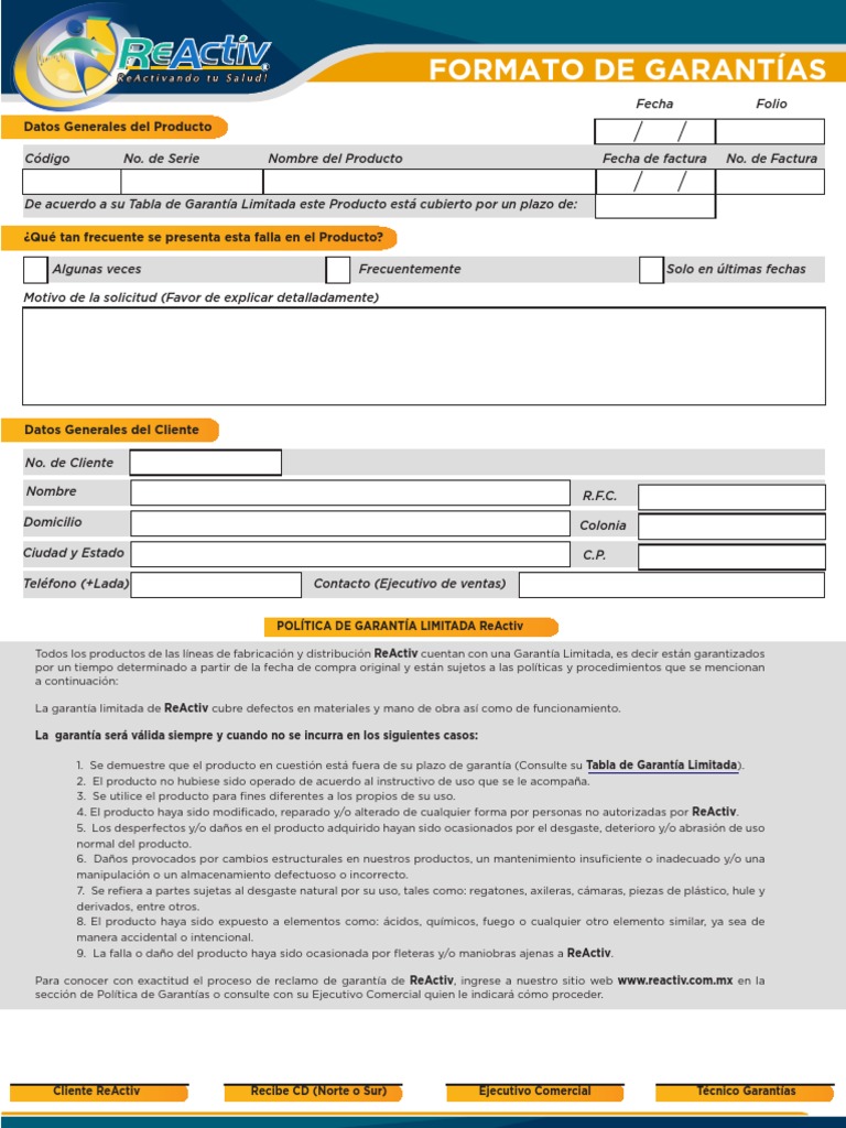 Formato de Garantías: Datos Generales Del Producto | PDF