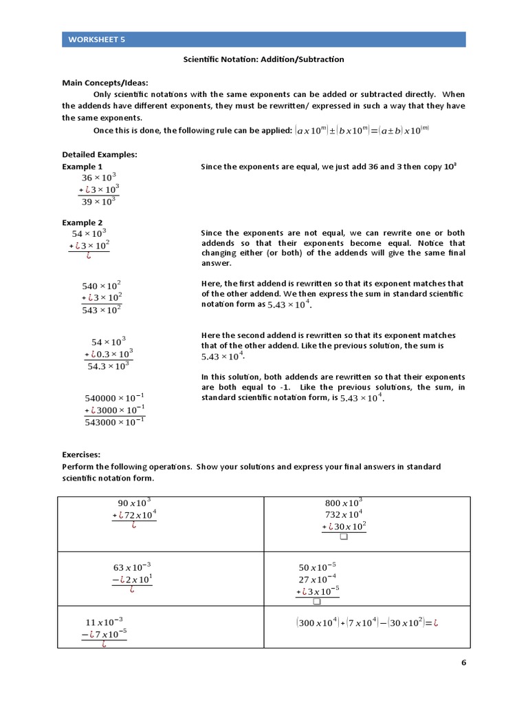 Scientific Notation: Addition/Subtraction | PDF | Exponentiation | Notation