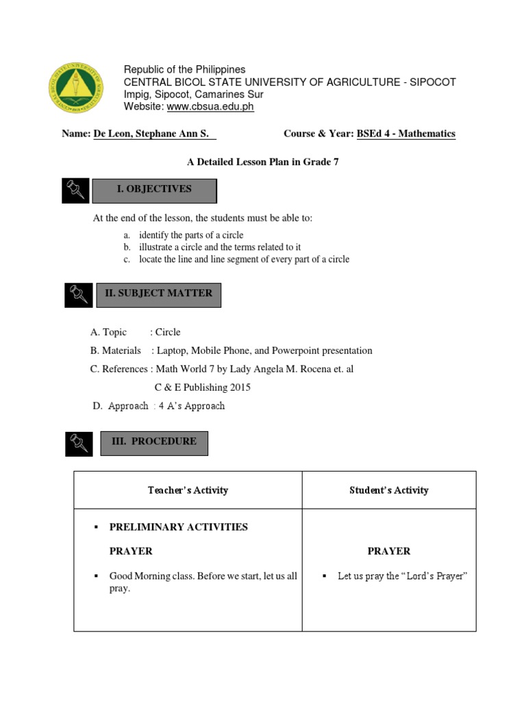 A4 Lesson Plan Sample | PDF | Circle | Tangent