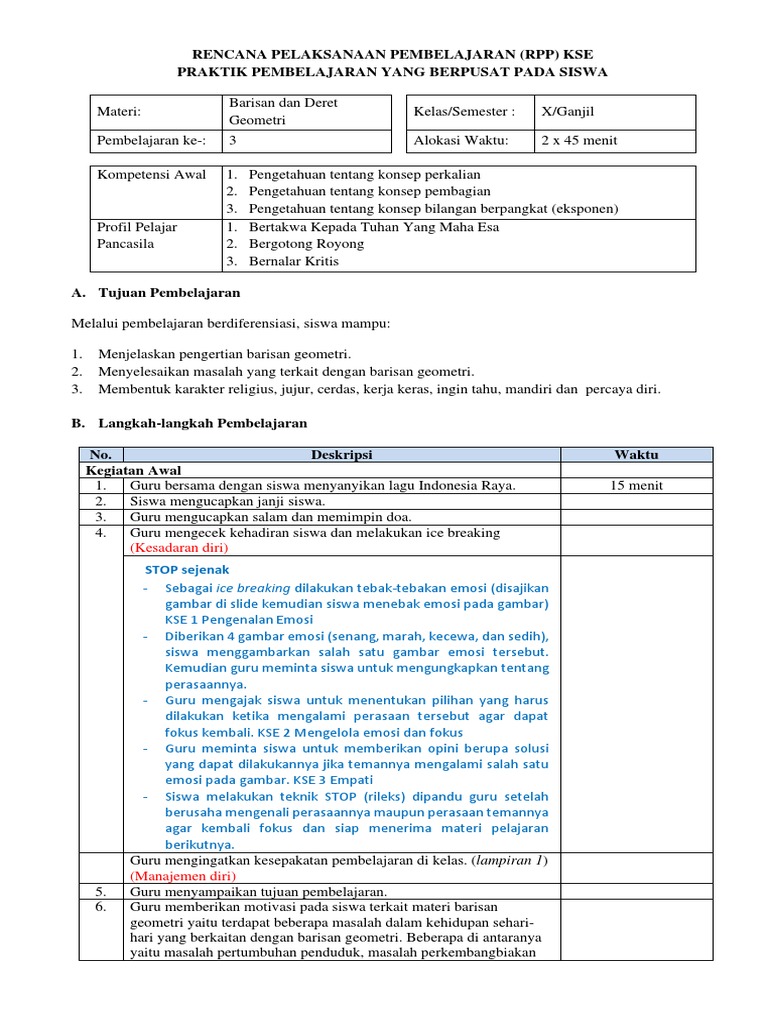 RPP Diferensiasi 3 KSE | PDF