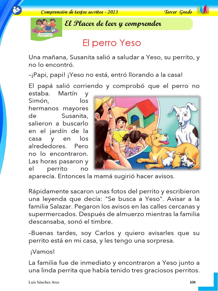 El Perro Yeso: Comprensión de Textos Escritos - 2023 Tercer Grado | PDF