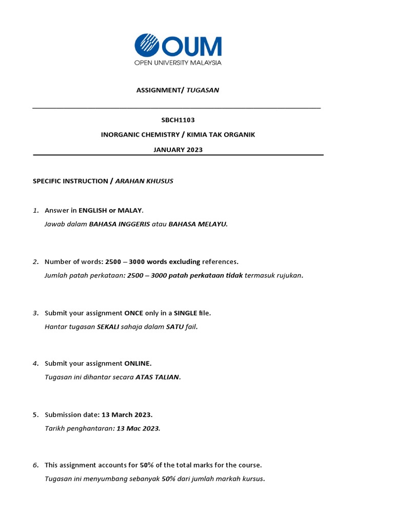 Soalan Assignment Inorganic Chemistry | PDF | Mole (Unit) | Gases